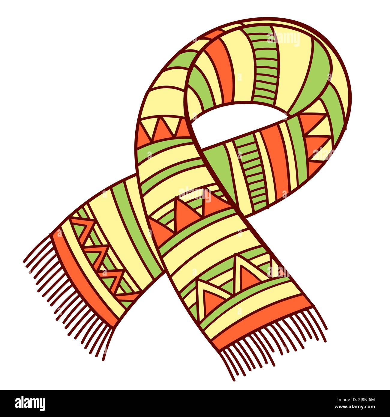 Knitted winter clothes, vector flat illustration. Skarf with pattern ...