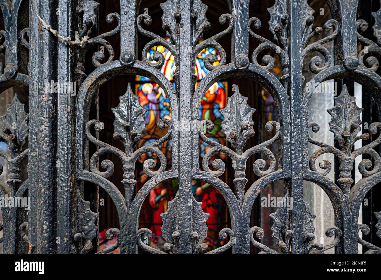 Ornate door to a burial crypt in Passy Cemetery. Paris, France. 05/2009 ...