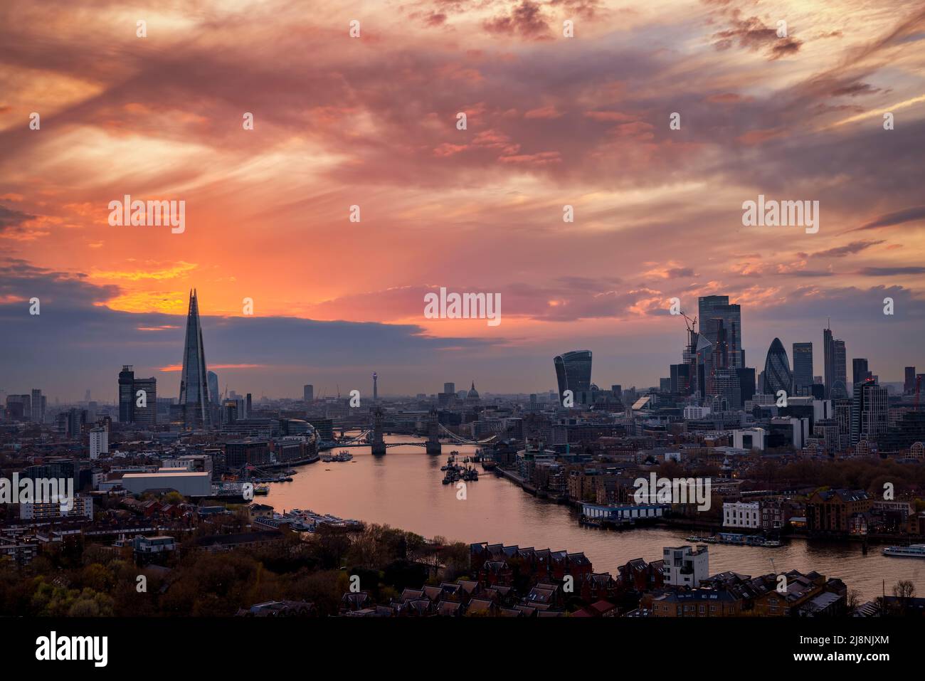 Panoramic view of the London skyline with Tower Bridge, City and river ...