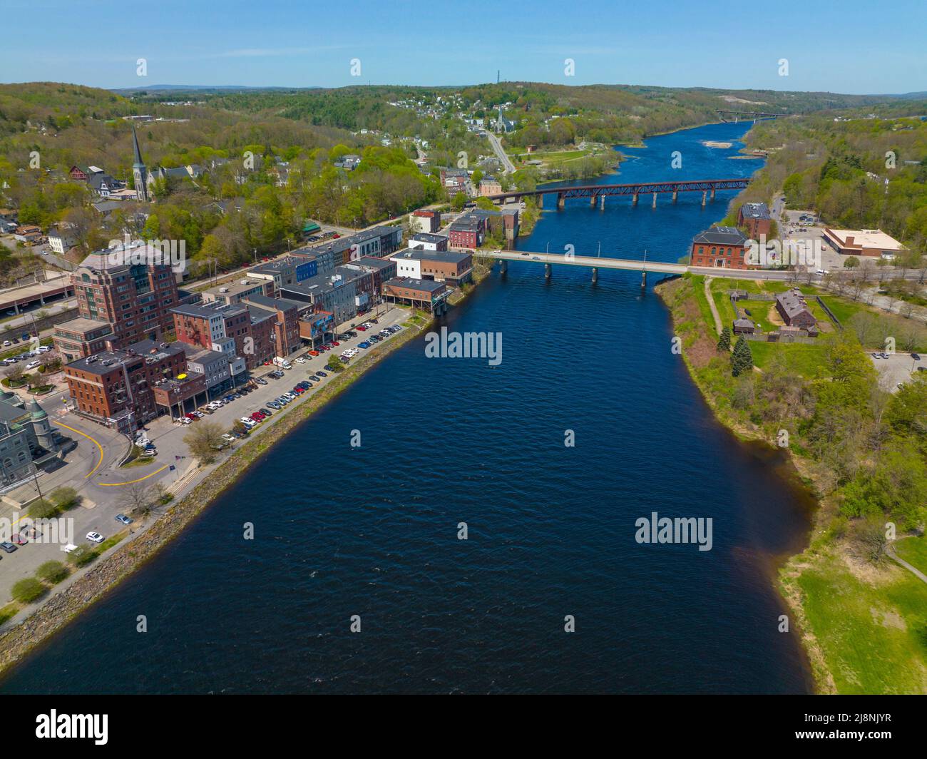 Augusta historic downtown commercial buildings on Water Street aerial ...