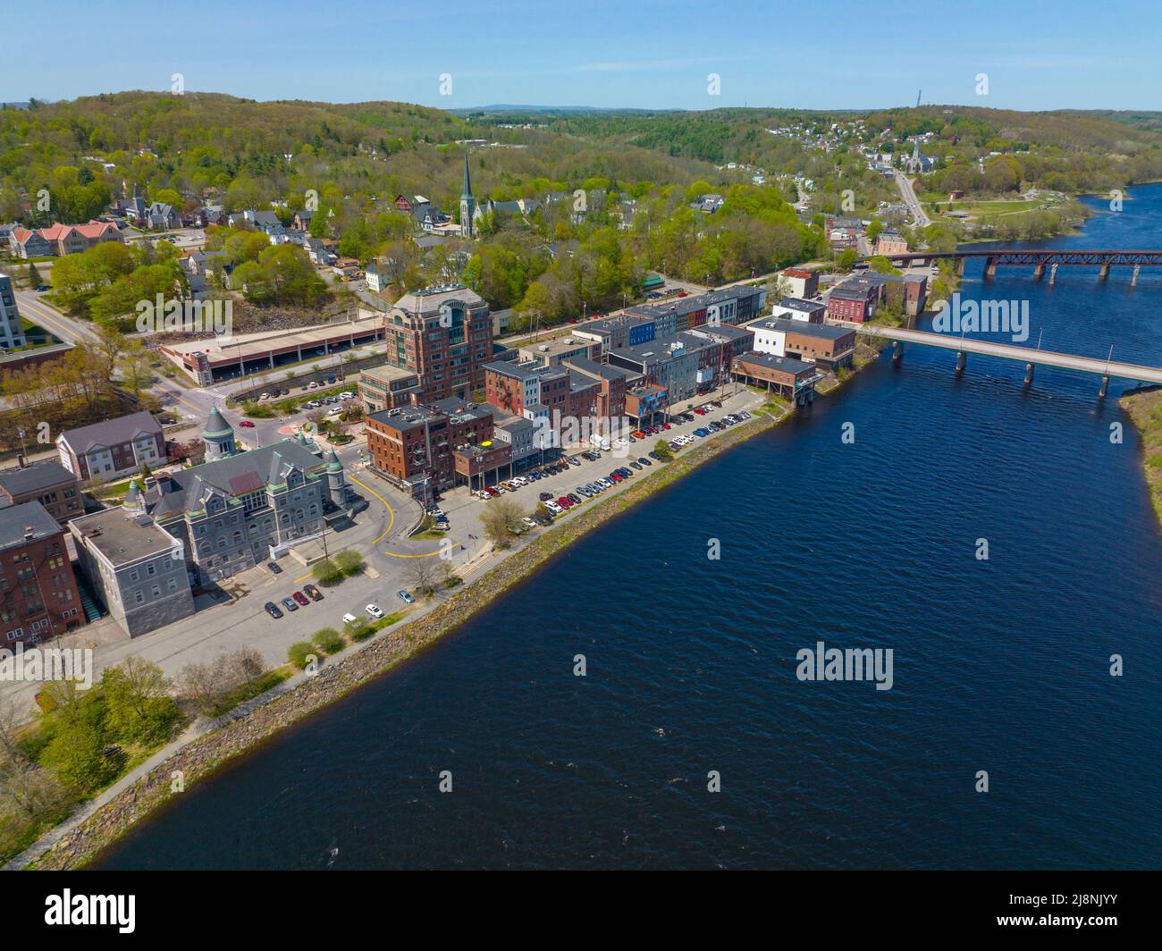 Augusta historic downtown commercial buildings on Water Street aerial ...