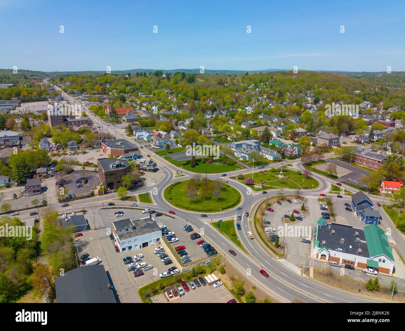Augusta historic city center aerial view in Spring at Memorial Circle ...
