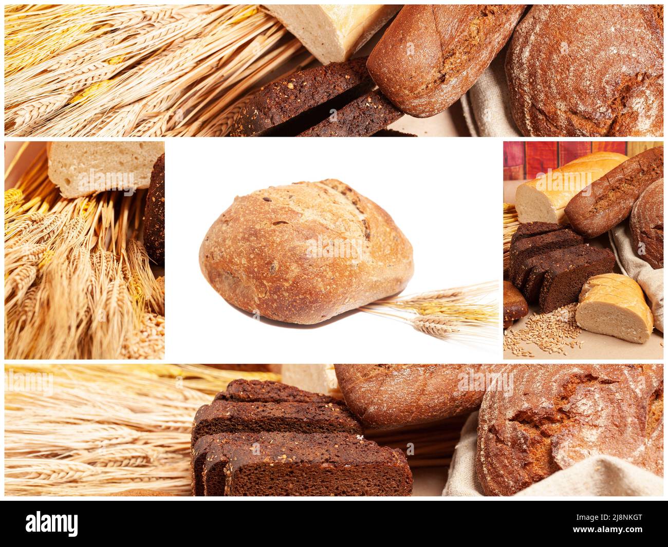 Collage with different types of bread with wheat ears Stock Photo - Alamy