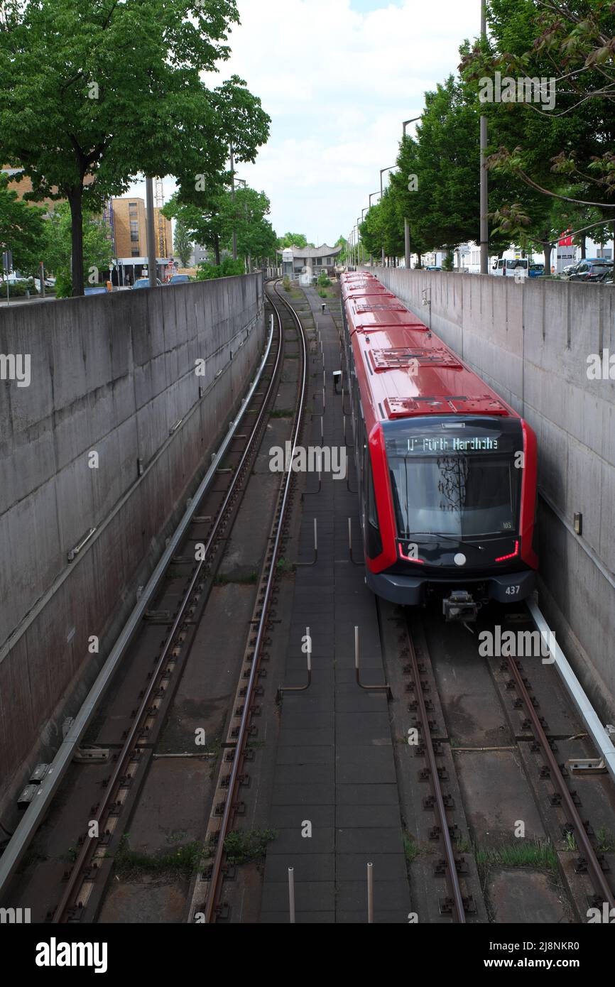 Nuremberg, Bavaria, Germany - May 15, 2022: Subway leaves the tunnel ...