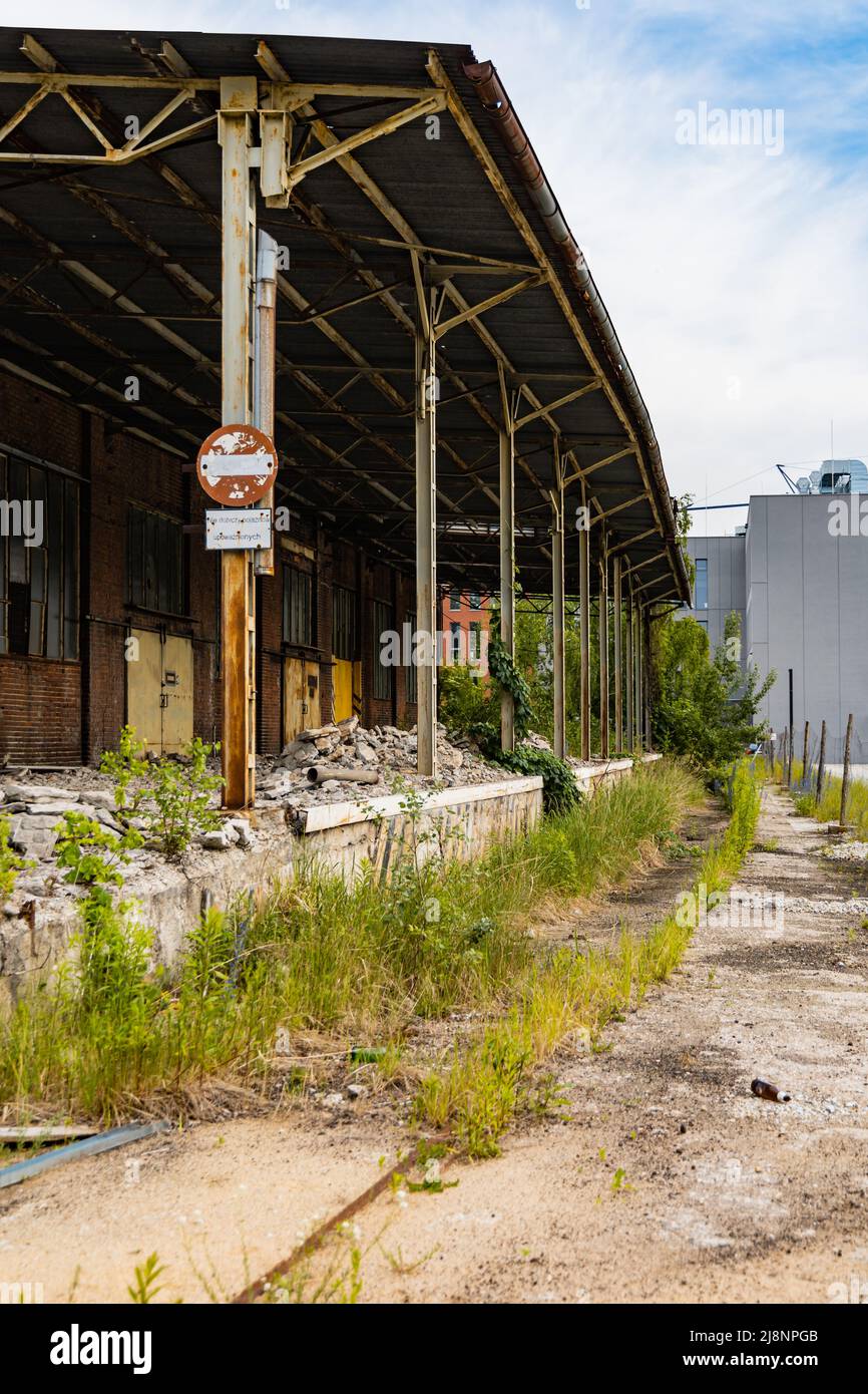 Outdoor view to square and old construction on old boiler building ...