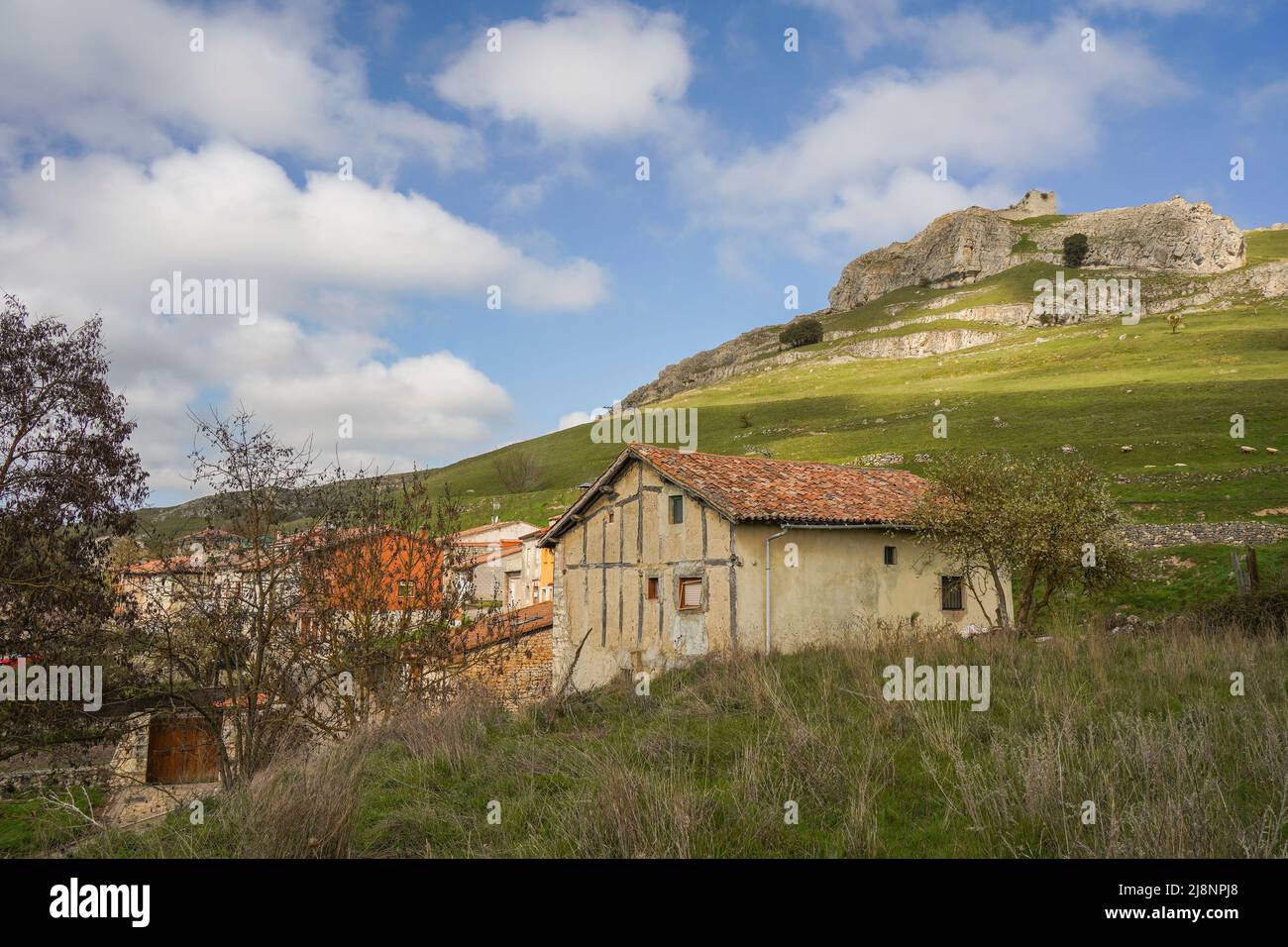 The small town Monasterio de Rodilla, in Burgos province. Castile and ...