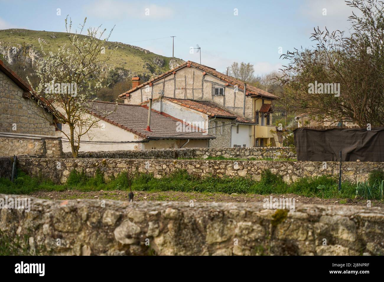 The small town Monasterio de Rodilla, in Burgos province. Castile and ...