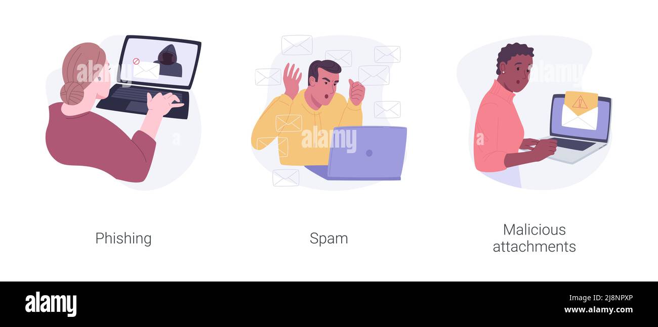 Computer network attack isolated cartoon vector illustrations set Stock ...