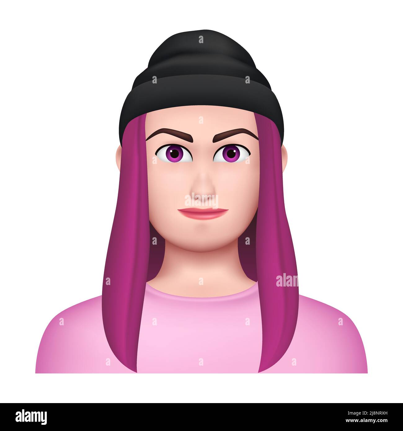 3D Woman Portrait. Pink Graphic Avatar or Character. Vector ...
