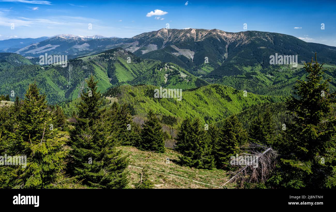 Colorful spring mountain landscape. Mount Velka Chochula, the Low ...
