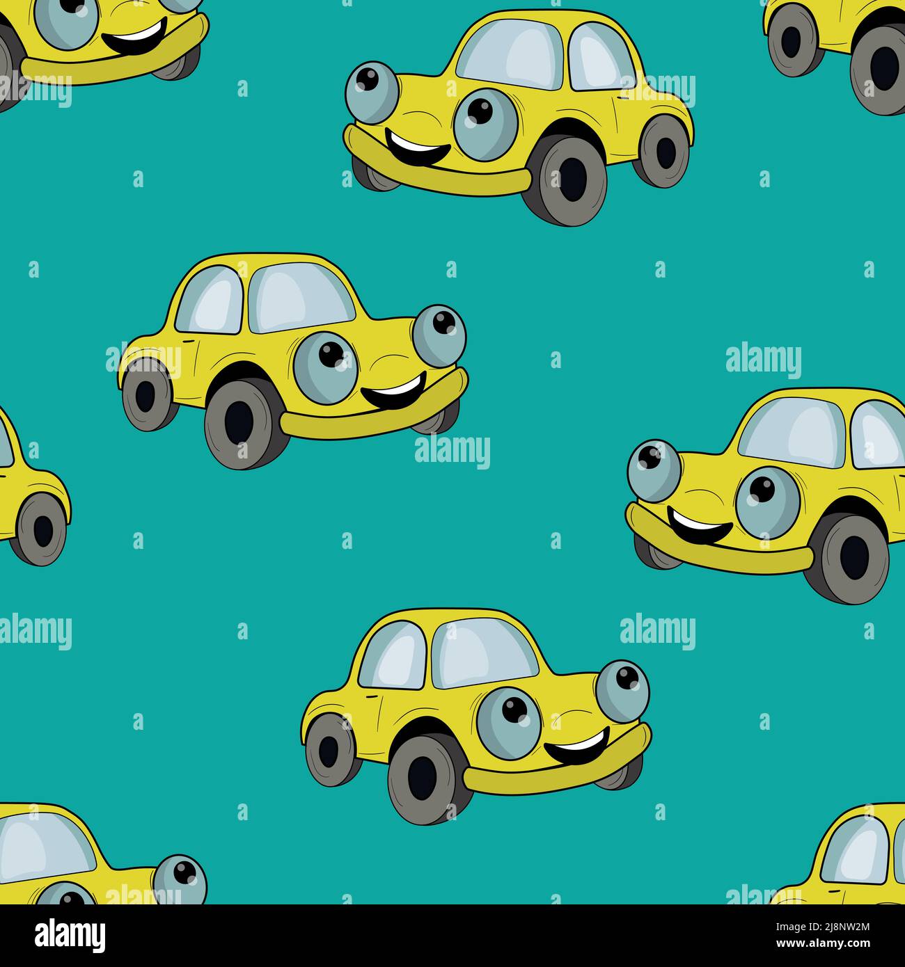 Seamless pattern with cute car on color background. Cartoot transport ...