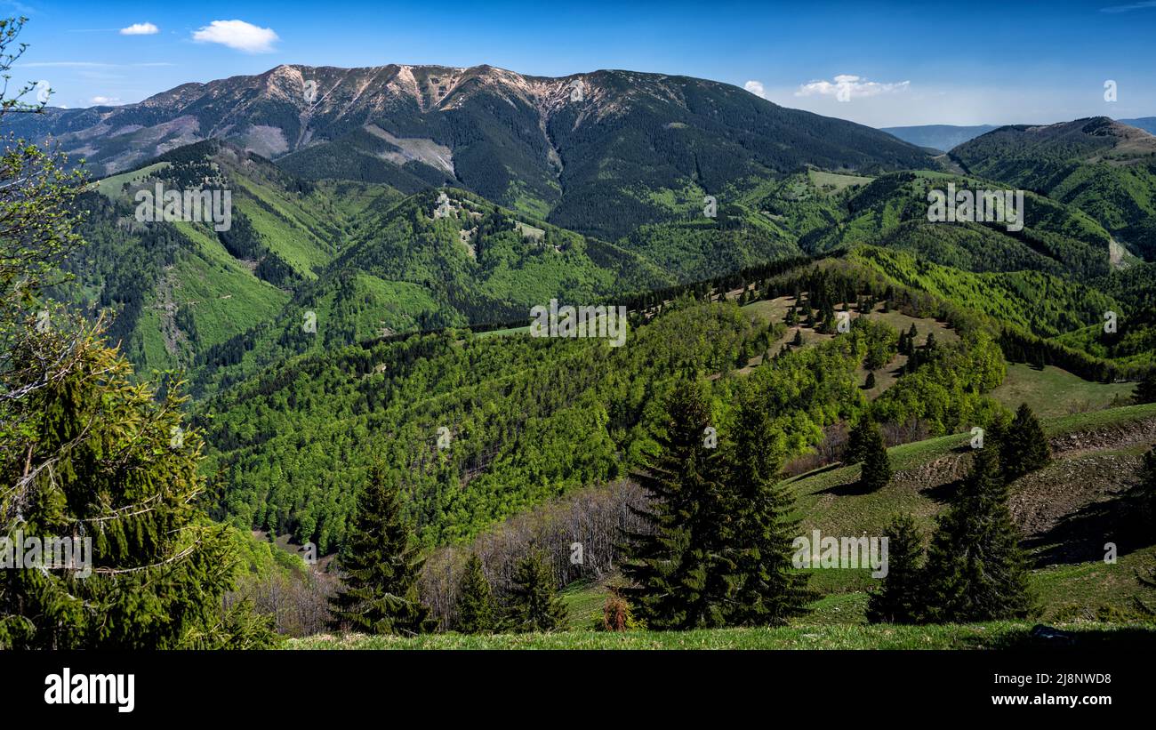 Colorful spring mountain landscape. Mount Velka Chochula, the Low ...