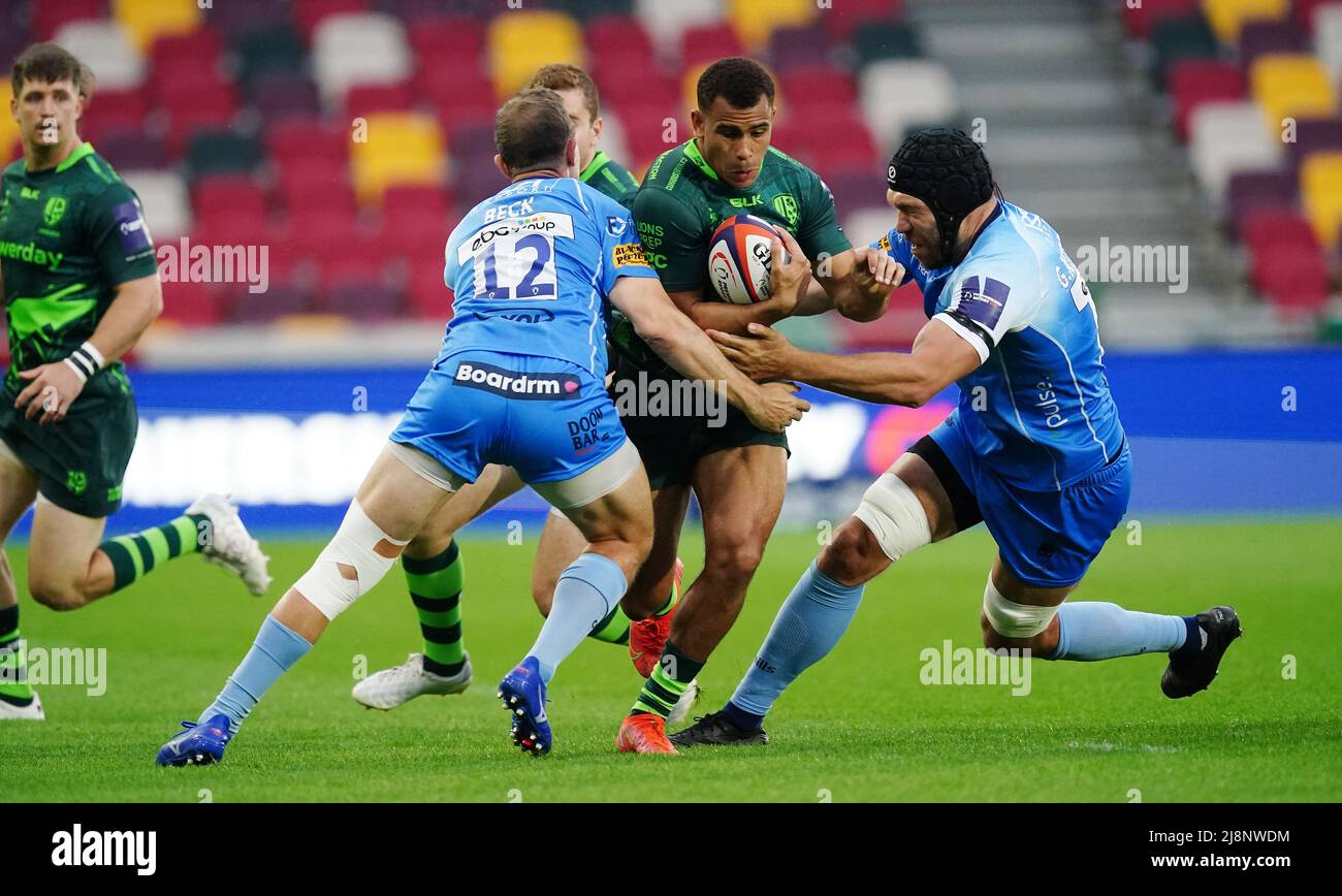 London Irish's Will Joseph is tackled by Worcester's Ashley Beck during ...