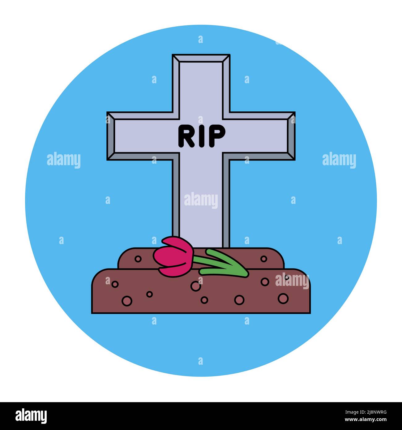 fresh grave with a stone cross. flat vector illustration Stock Vector ...