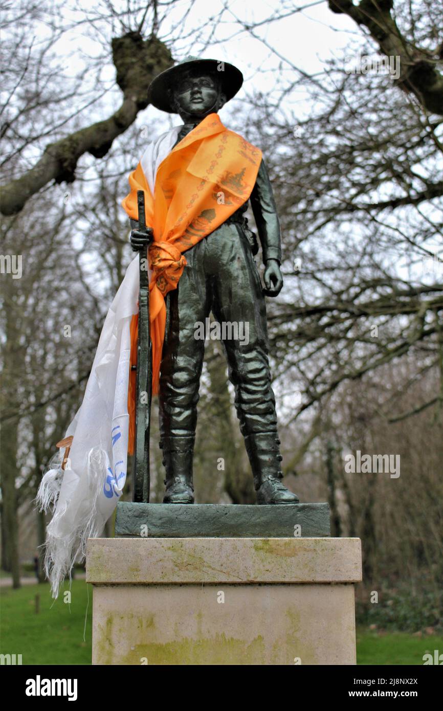 Gurkha Memorial on the Ypres ramparts across Menin Gate. Commemorates ...
