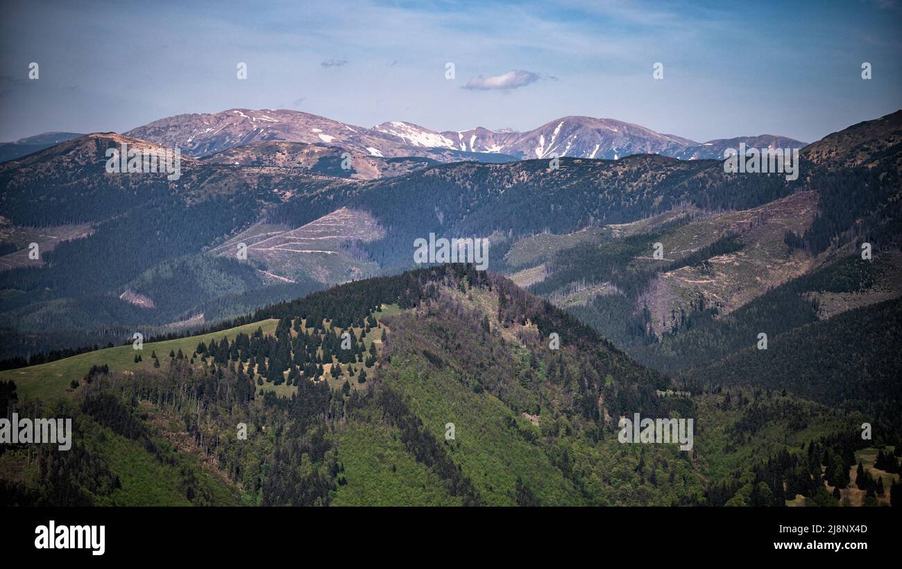 Colorful spring mountain landscape. Mount Velka Chochula, the Low ...