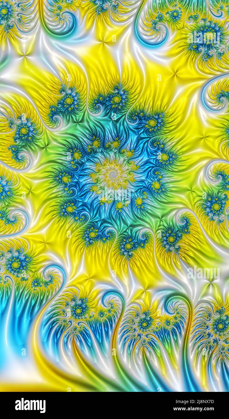 Fractal pattern in blue-yellow tones, spiral. illustration Stock Photo ...