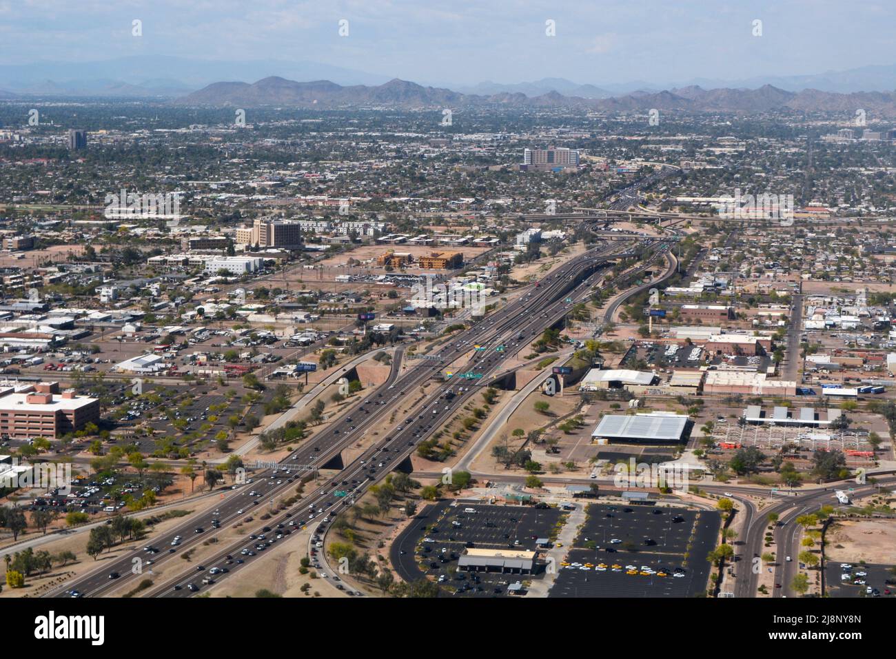 View from the window of a passenger airplane as it flies over ...