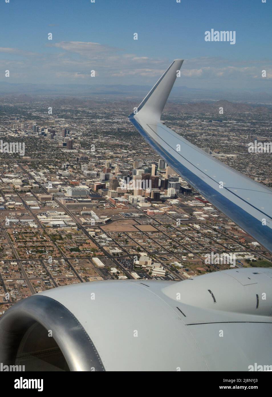 Aerial view of Phoenix, Arizona, from an aircraft window as the plane ...