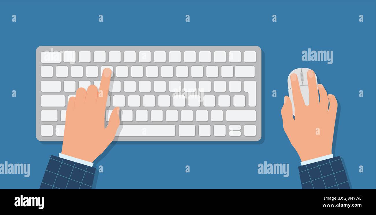 Human working on the computer. Hands on the keyboard and mouse ...