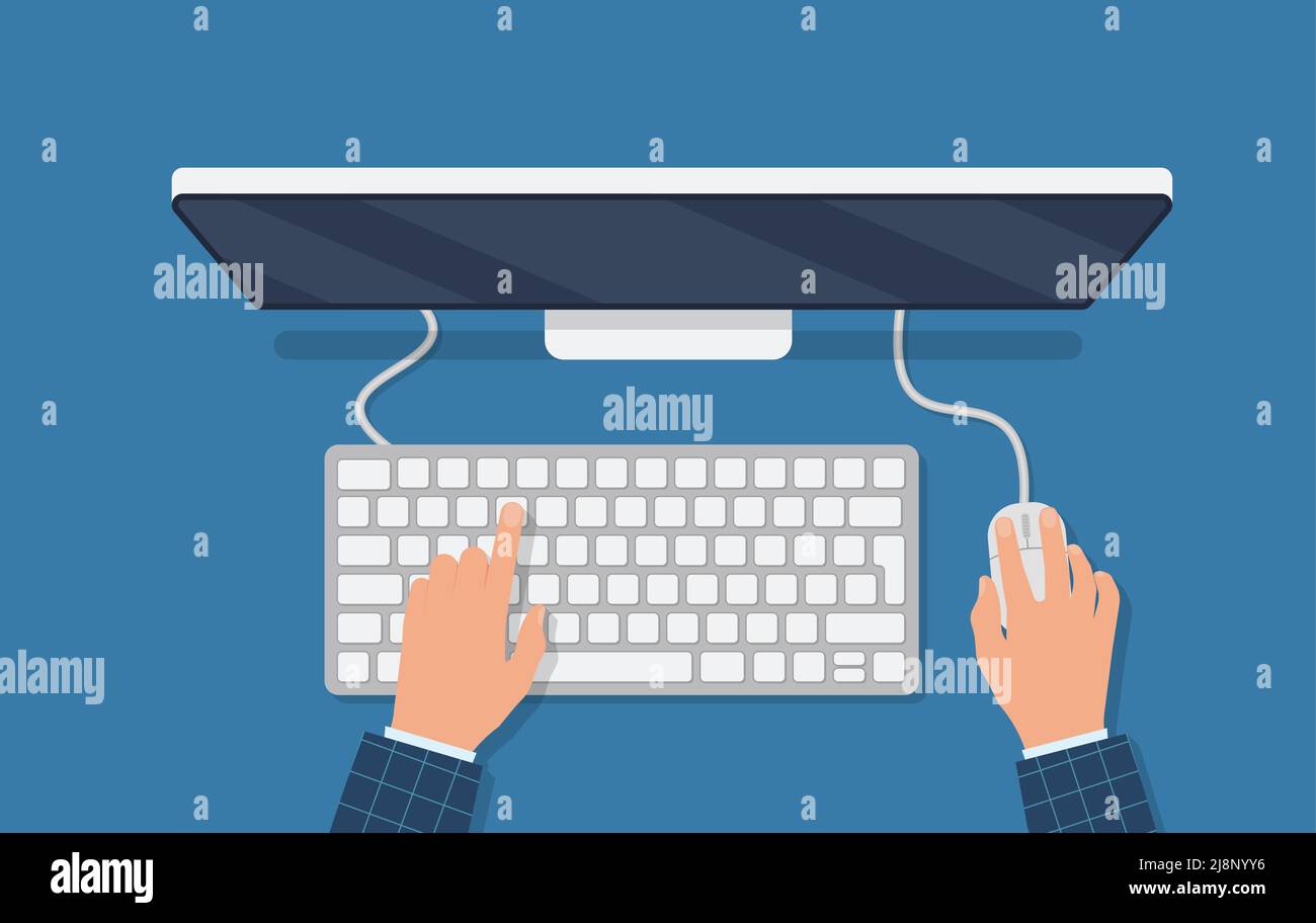 Human working on the computer. Hands on the keyboard and mouse ...