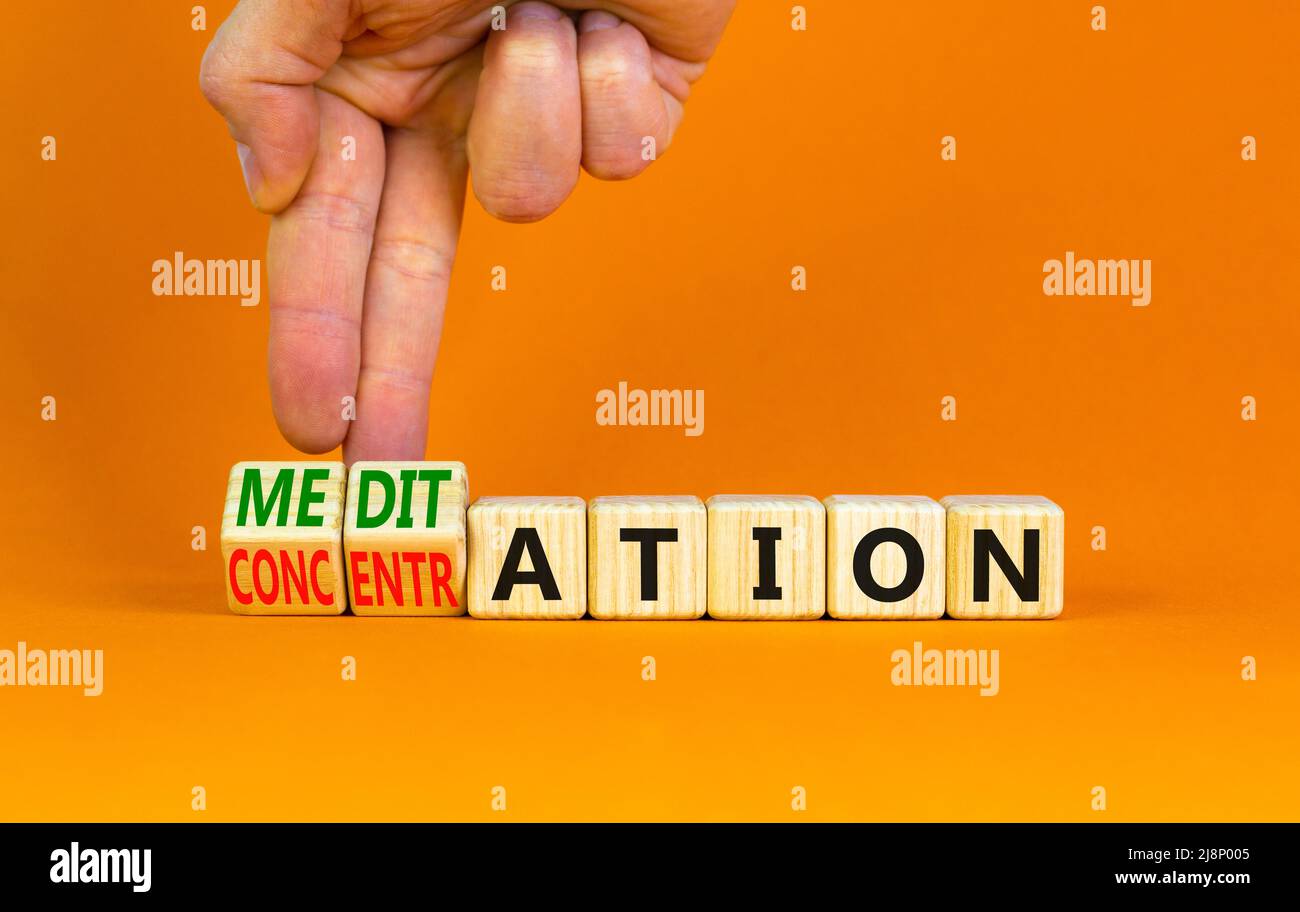 Meditation or concentration symbol. Businessman turns cubes and changes ...