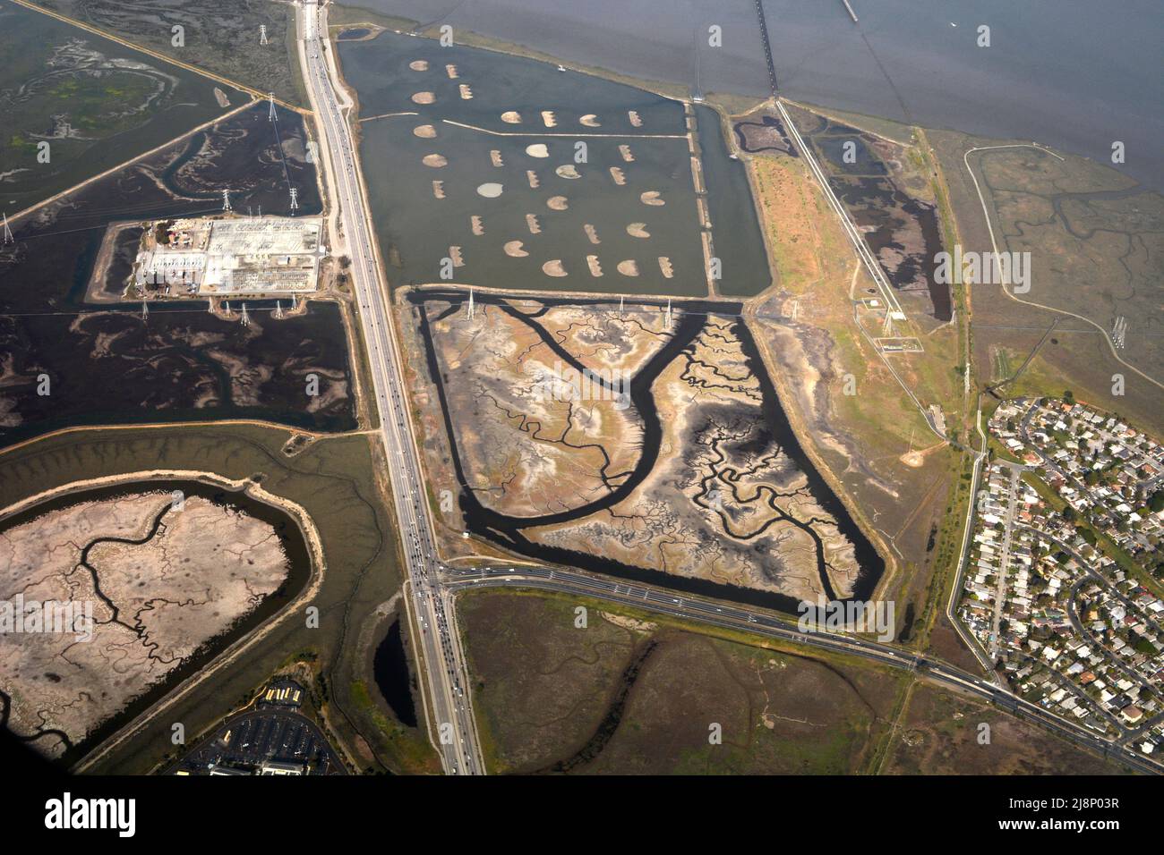 Salt marshes along San Francisco Bay in California as seen from a ...