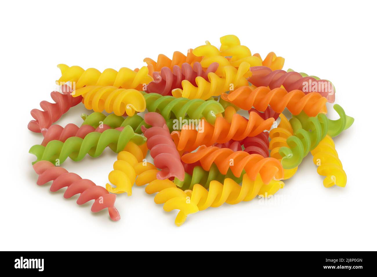 raw Fusilli colored pasta, isolated on white background with clipping ...