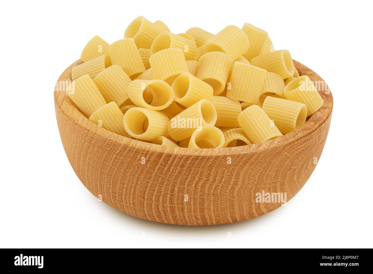 raw italian pasta in wooden bowl isolated on white background with ...