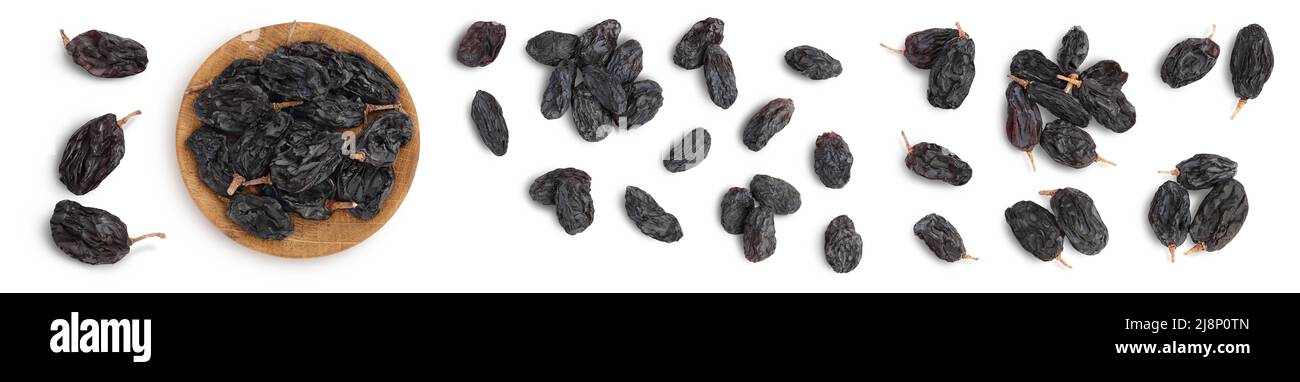 Black raisin isolated on white background with clipping path. Top view ...