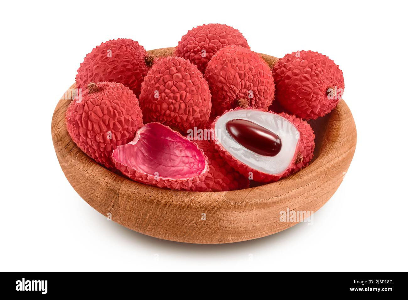 lychee fruit in wooden bowl isolated on white background with clipping ...