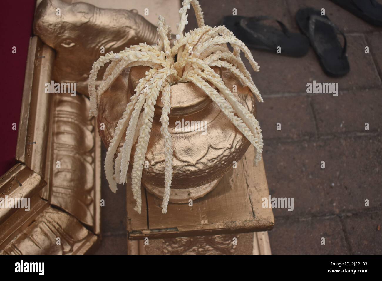 Flower arrangements at a pirith mandapa been constructed for pirith ...