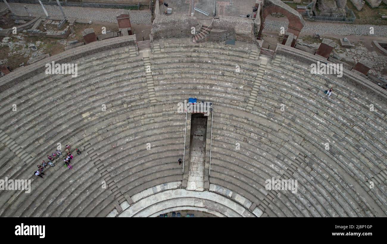 Roman Amphitheater at Ostia Antiqua, Ancient Rome. Drone view from ...