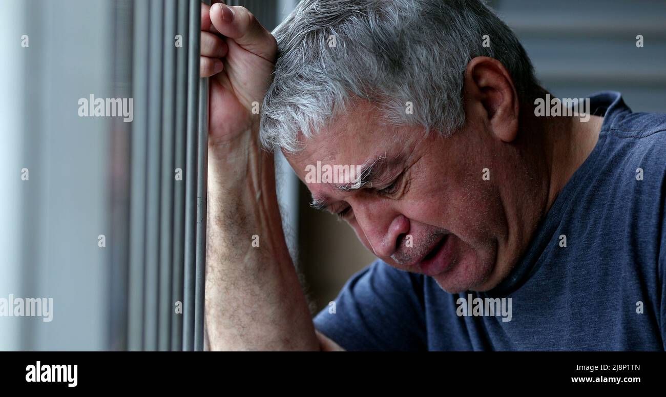 Troubled older man crying. Sad depressed senior person cries Stock ...