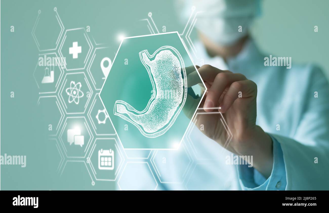 Telemedicine and human Stomach recovery concept. Neutral color palette ...