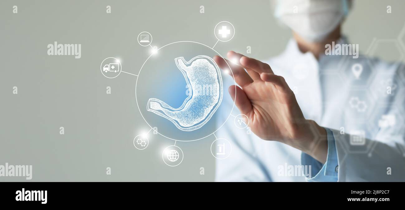 Telemedicine and human Stomach recovery concept. Neutral color palette ...