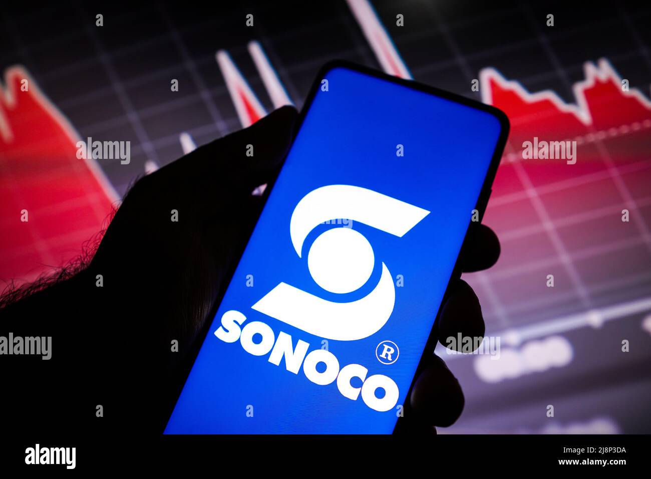 In this photo illustration, the Sonoco Products Company logo seen displayed on a smartphone ...