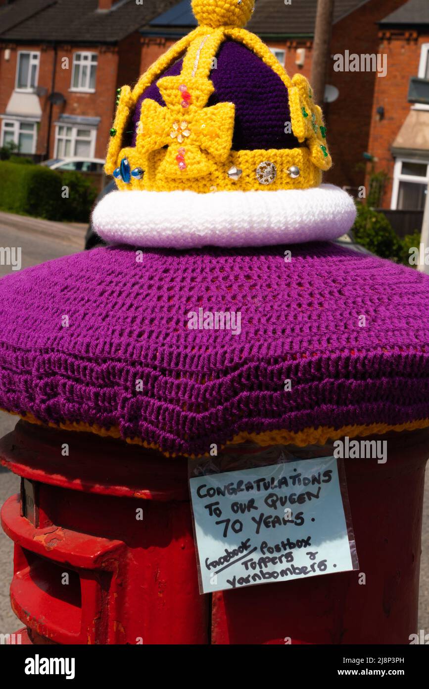 Red, postbox, post box, crocheted, Royal Mail, woolly hats, hand ...