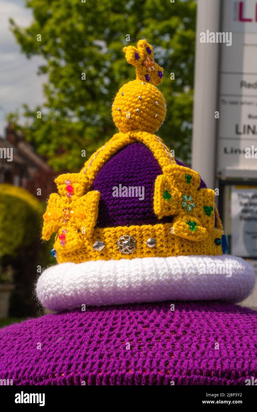 Red, postbox, post box, crocheted, Royal Mail, woolly hats, hand ...