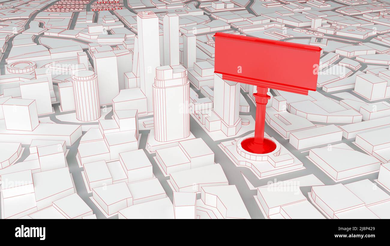red advertising billboard in abstract city. 3d rendering Stock Photo ...