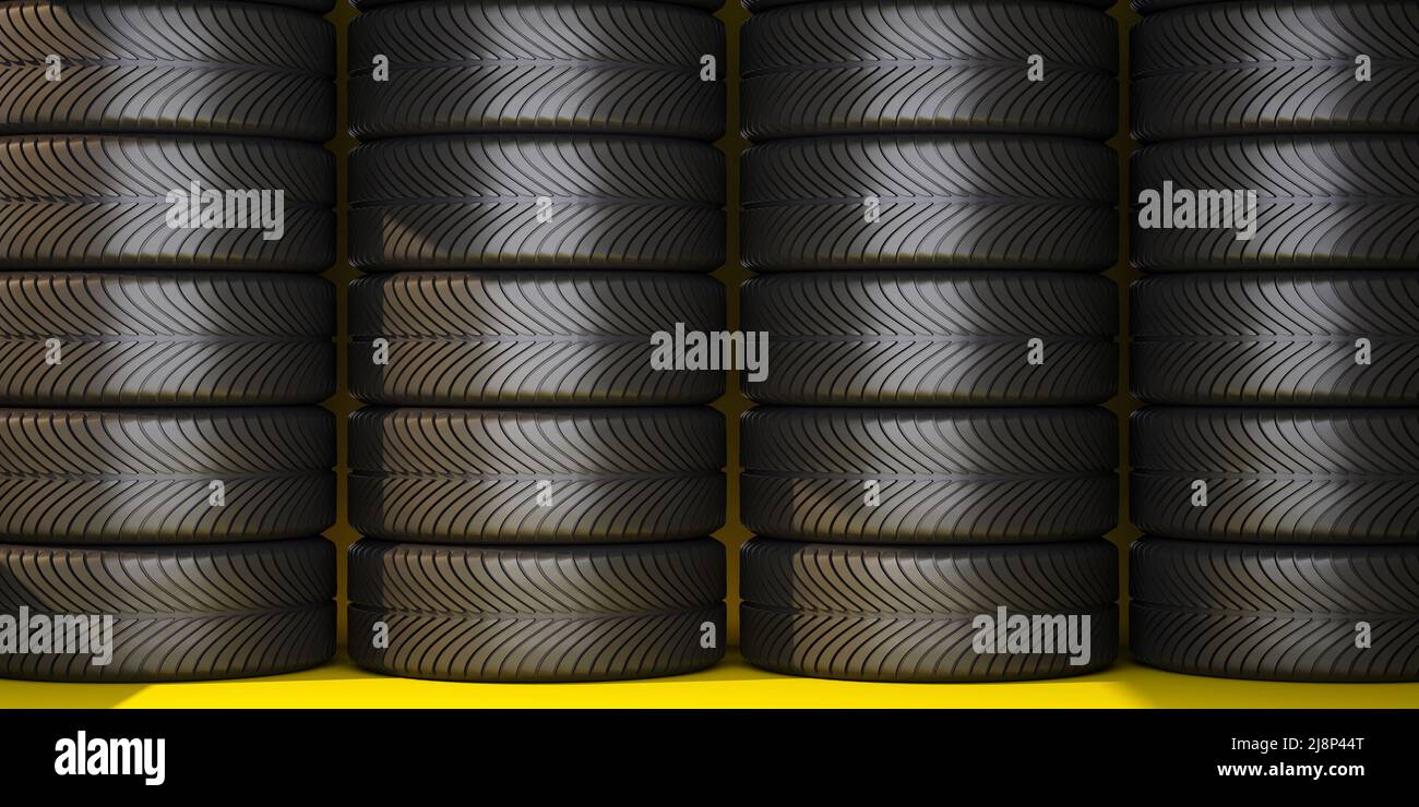 stacks of car tires. 3d rendering Stock Photo - Alamy