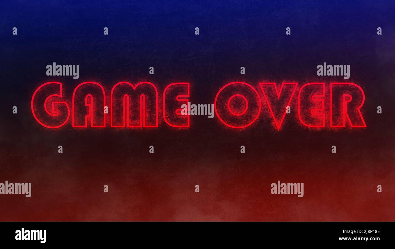 red neon text game over on black concrete wall. 3d rendering Stock ...