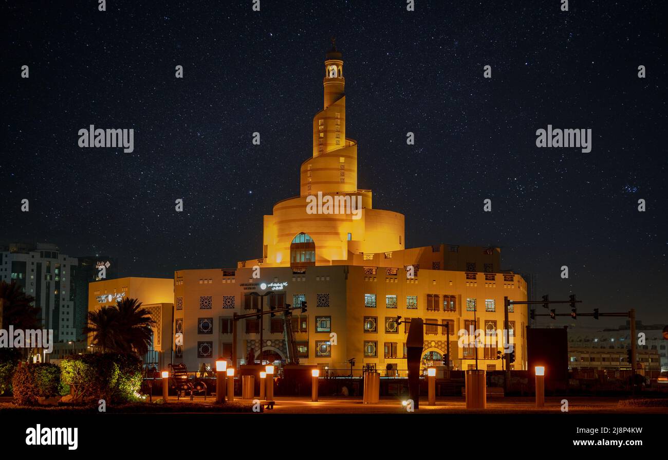 Doha, Qatar- May 05,2022:View of fanar building during the night from ...