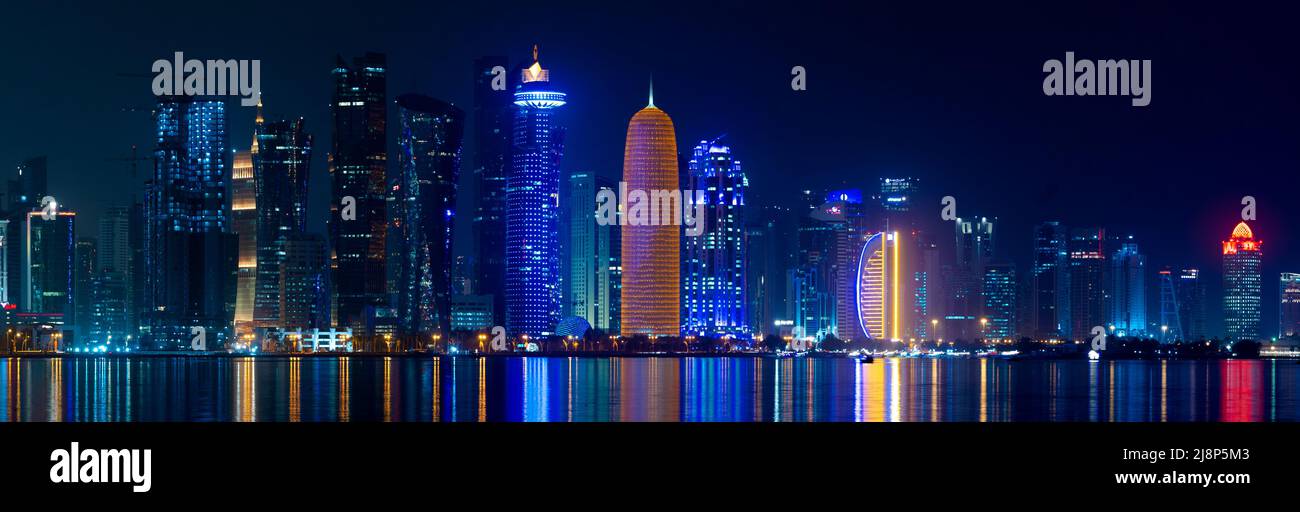 Doha, Qatar- May 5,2022 : Doha skyline with many towers during the ...