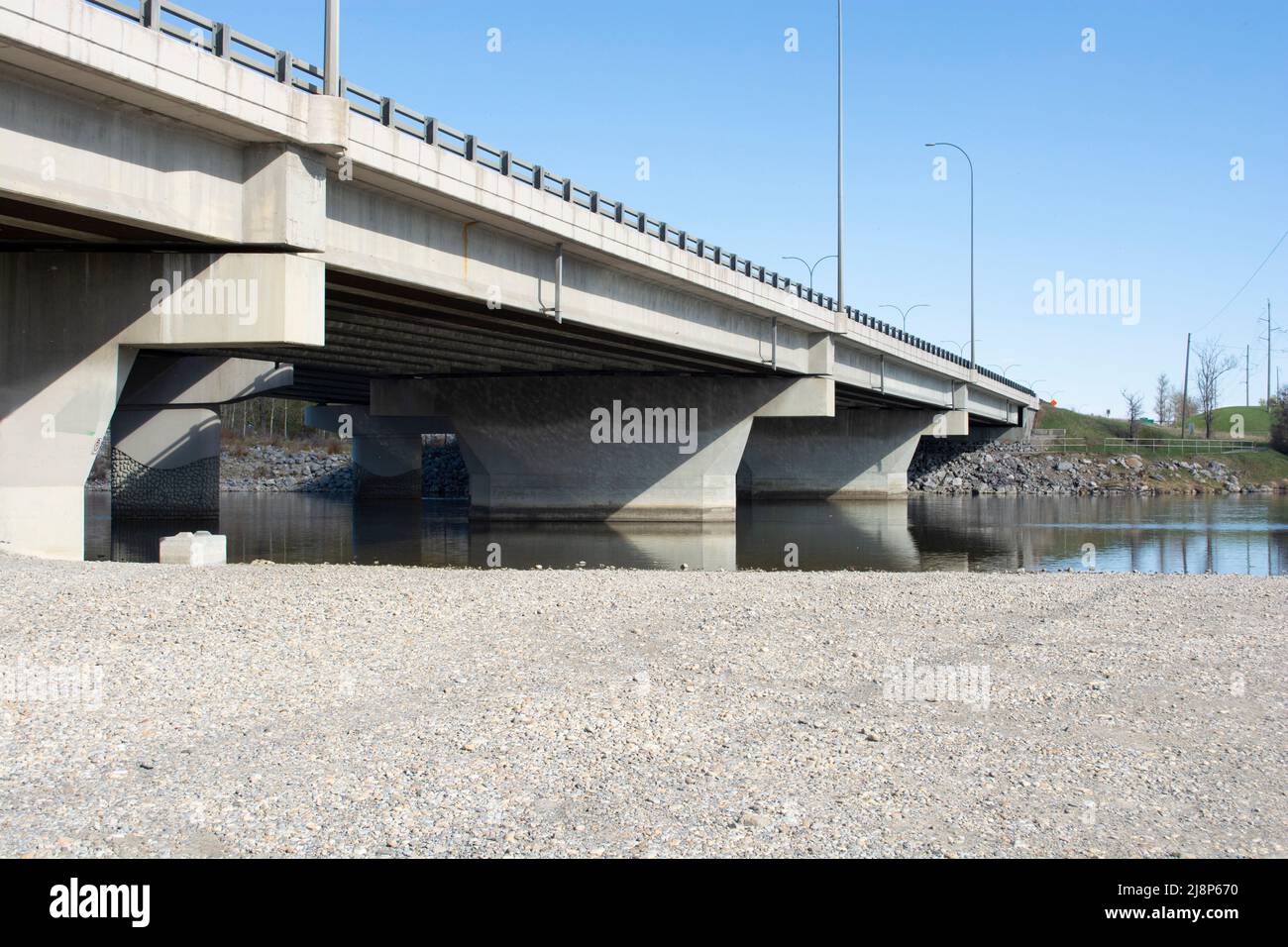 Cement Block Barriers at River Park - Overpass Stock Photo - Alamy