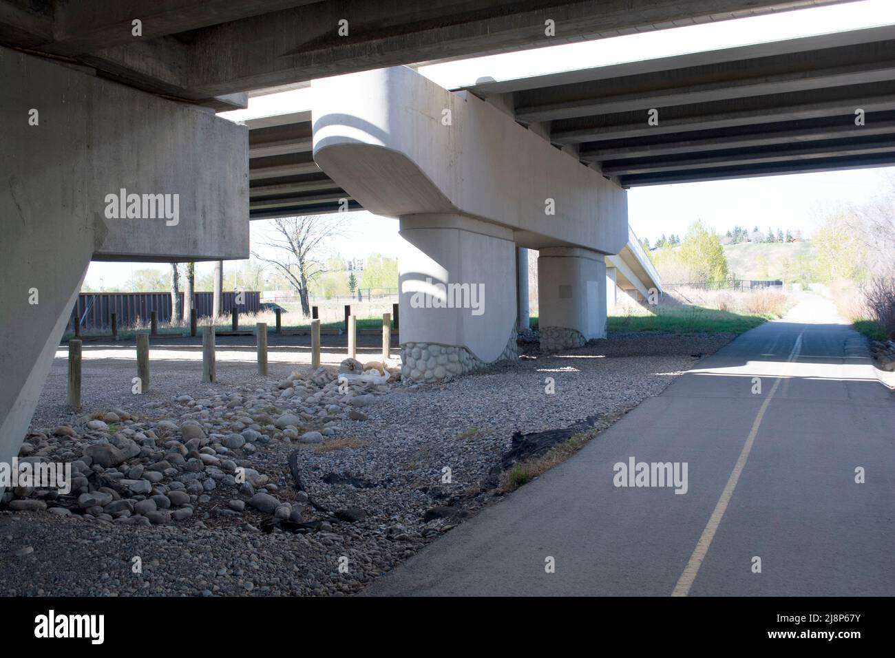Low Angle View Below Overpass Bridge - Bike Hike Path Stock Photo - Alamy