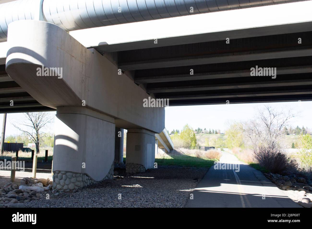 Low Angle View Below Overpass Bridge - Bike Hike Path Stock Photo - Alamy