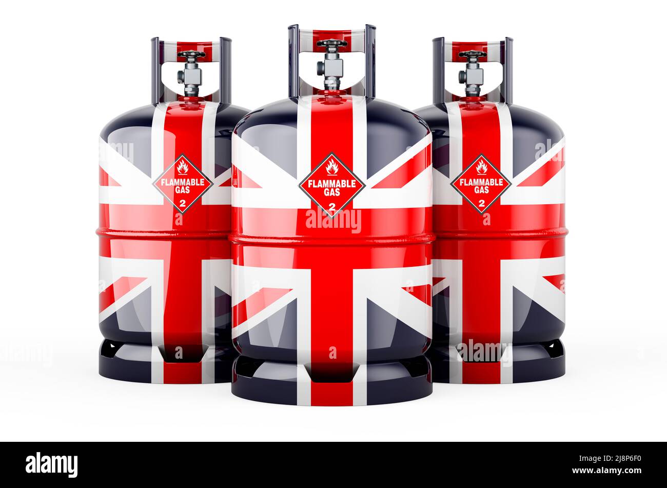 British flag painted on the propane cylinders with compressed gas, 3D ...