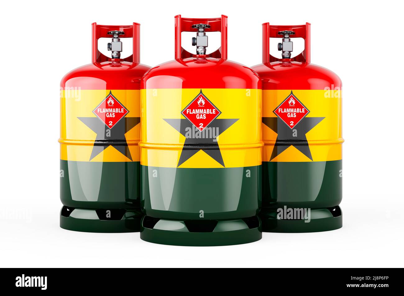 Ghanaian flag painted on the propane cylinders with compressed gas, 3D ...