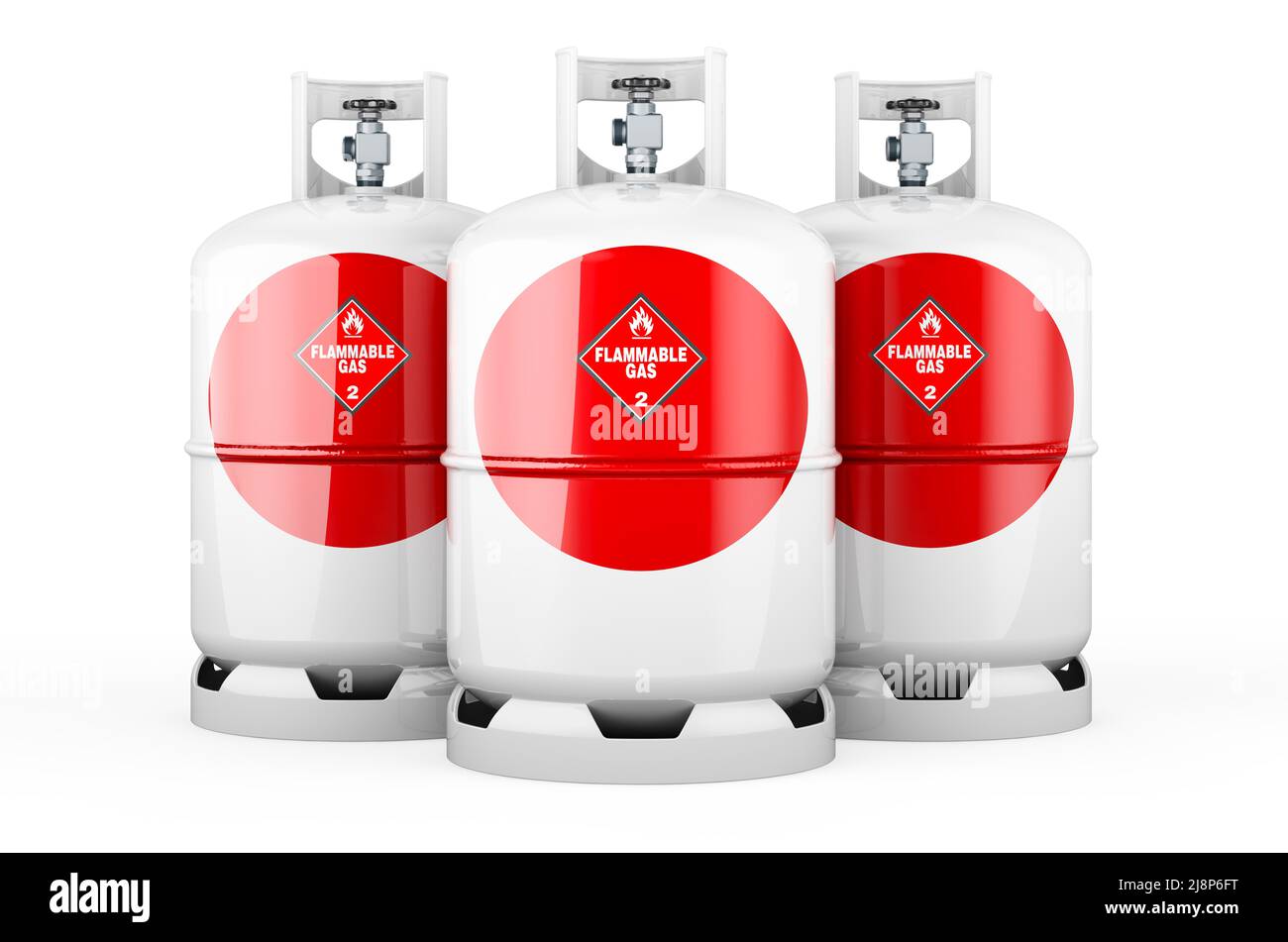 Japanese flag painted on the propane cylinders with compressed gas, 3D ...